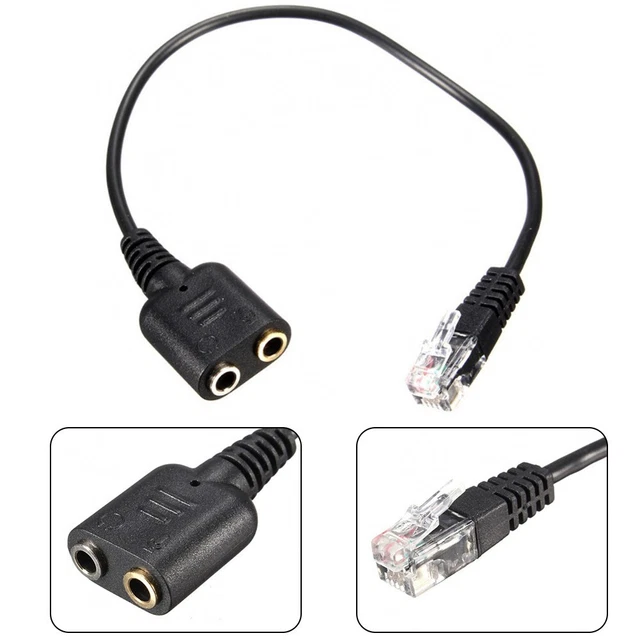 HEADSET AUDIO CABLE Dual 35mm to RJ9 RJ11 Plug Adapter Converter for ...