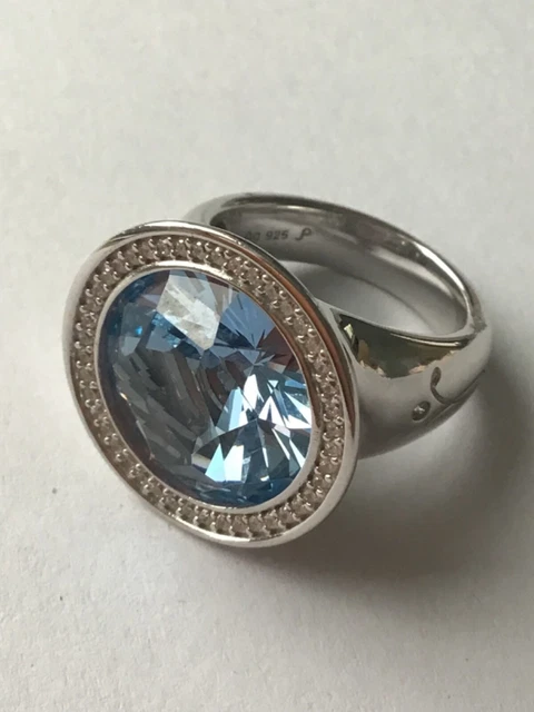 EVA MARIA PFEFFINGER Zirkonia blau Ring 925 Silber rhod. Gr. 18(57 ...