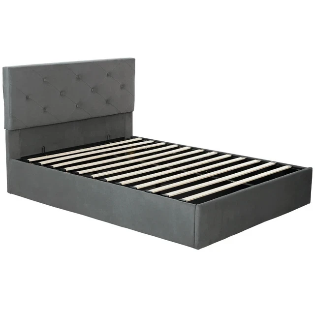 KING SIZE BED Frame Gas End Lift Under Bed Storage Upholstered Platform ...