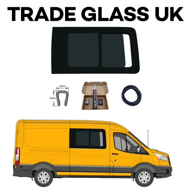 FORD TRANSIT MK8 T18 Driver Side Sliding Window WITH FIT KIT AND U TRIM ...