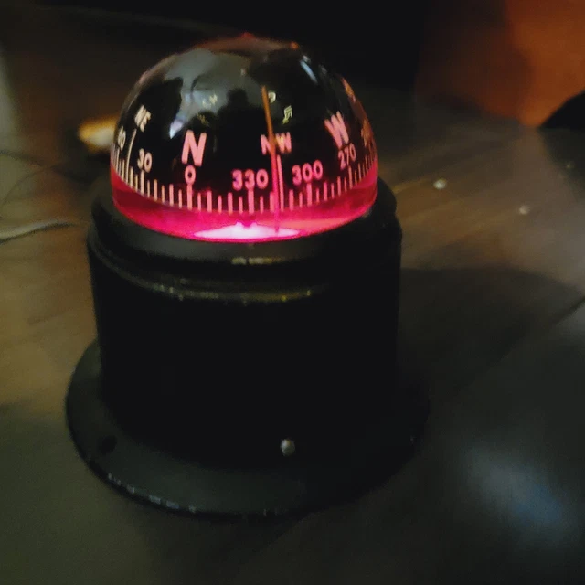 VINTAGE BLACK METAL AIRGUIDE Marine Boat Floating COMPASS RED LIghted ...