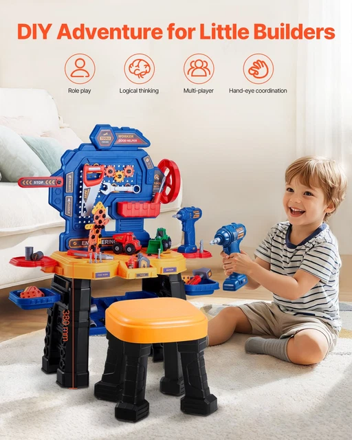 KIDS WORKBENCH 181 pcs Tool Bench with Realistic Tools and Electric ...