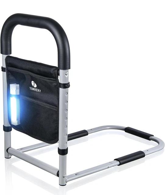 BED RAIL FOR Elderly Adults Safety Hand Bar Motion Light Storage Pouch ...