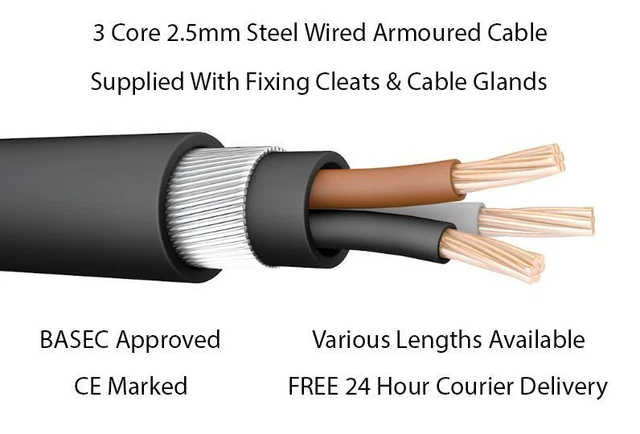 3 CORE ARMOURED Cable SWA 6943 1.5mm, 2.5mm, 4mm, 6mm XLPE - Various ...
