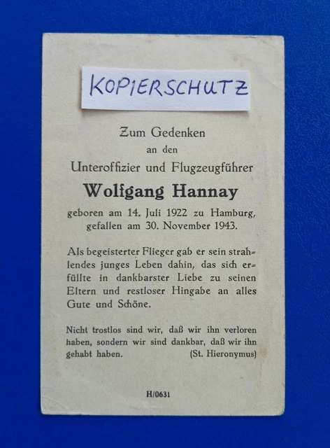 STERBEBILD AUS HAMBURG, gefallen 30.11.1943 Flugzeugführer, Grab in ...