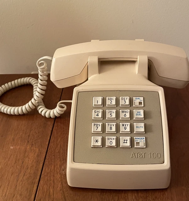 VINTAGE AT&T 100 Push Button Desk Telephone Landline Beige 1980's £31. ...