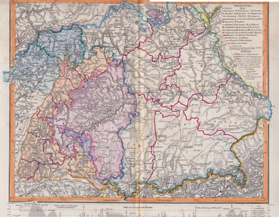 PAPER MAP OF Germany 1869 Lithography acquarellata £63.30 - PicClick UK