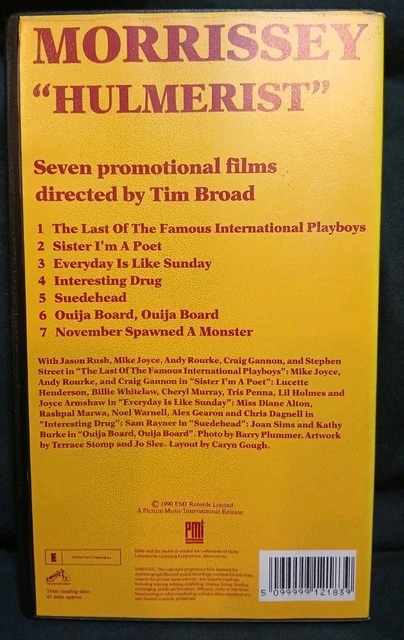 MORRISSEY - HULMERIST VHS Video (1990) -Tested and Working -Good ...