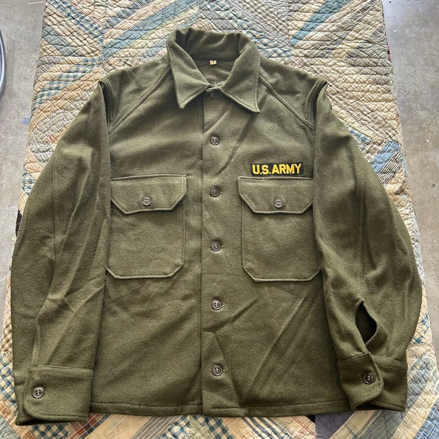 VINTAGE 50S WW2 US Army Gas Flap Wool Field Button Utility Shirt Size ...