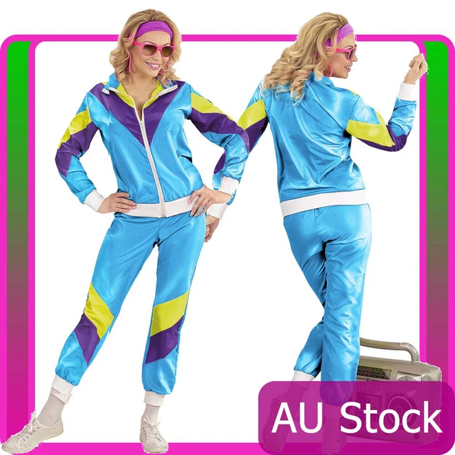 LADIES 80S HEIGHT Of Fashion Costume Blue Retro Neon 1980s Shell Suit ...