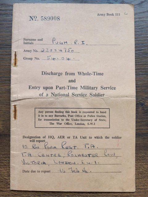BRITISH ARMY POST WW2 National Service Discharge Certificate 1956 £10. ...