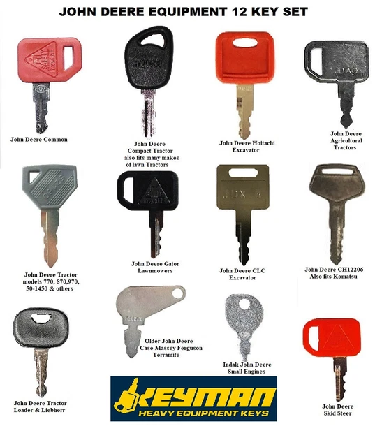 JOHN DEERE TRACTOR Heavy Equipment Ignition 12 Keys Set - Most Complete ...