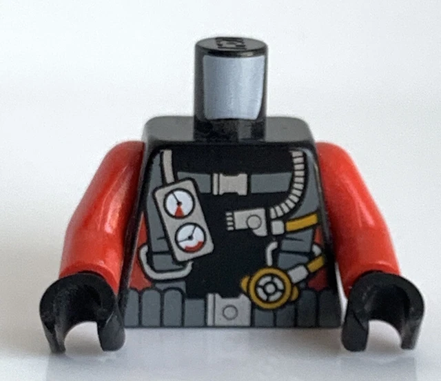 LEGO MINIFIGURE TORSO / Body - Black Diving Suit w/ Gauge Regulator Red ...