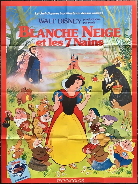 SNOW WHITE SEVEN Dwarfs Original French Grande Movie Poster Walt Disney ...