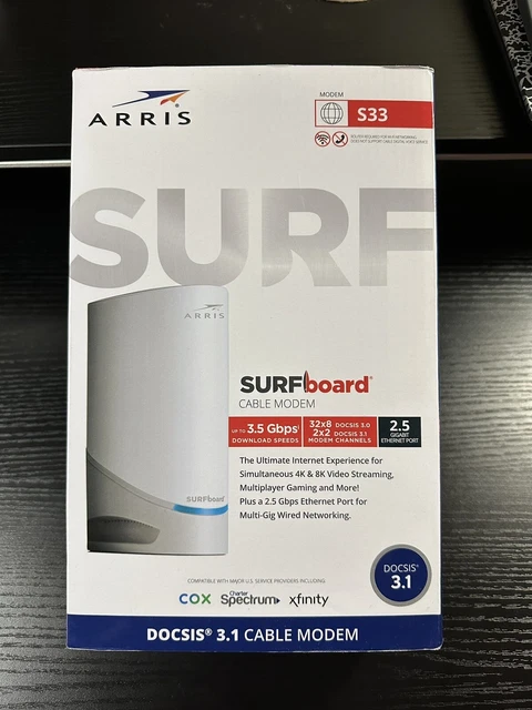 ARRIS SURFBOARD S33 Docsis 3.1 Multi-gigabit Cable Modem w/2.5 Gbps ...