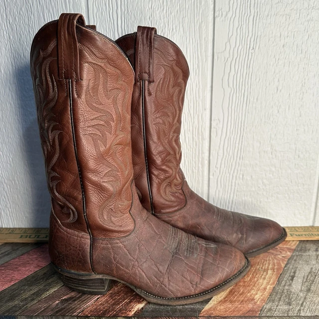 VINTAGE TONY LAMA Brown Elephant Pattern Cowboy Boots Mens 9D Western ...