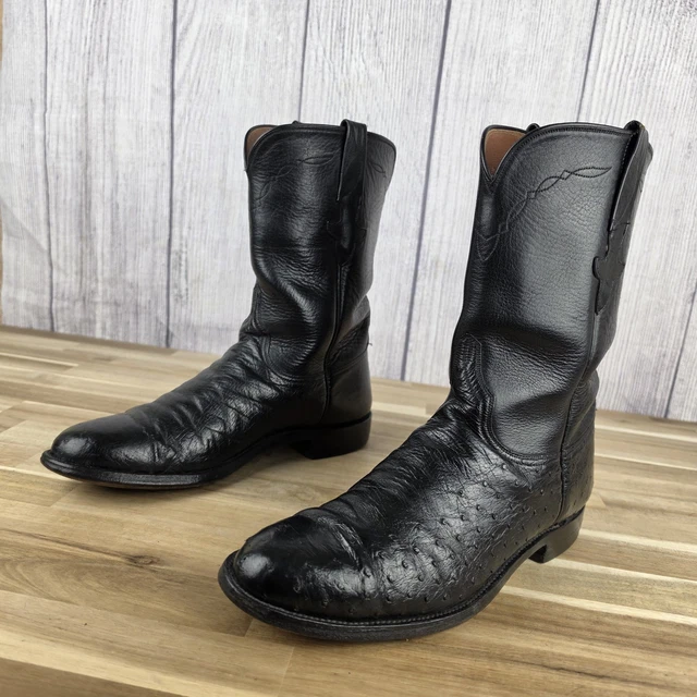 LUCCHESE ZANE OSTRICH Boots Size 9.5 D Mens Cowboy Black Western ...