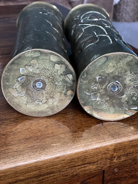 PAIR TRENCH ART Brass Shell Casings WW1 Decorative Vase 26cm £24.00 ...