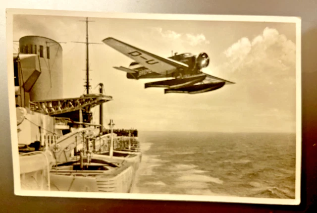 RARE HISTORIC POSTCARD Slingshot Catapult Float Plane Heinkel Off Ss ...