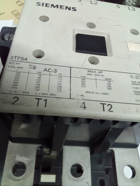 SIEMENS 3TF54 CONTACTOR Motor Starter 3 Pole $2,100.00 - PicClick CA