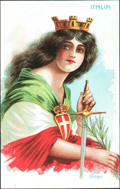 CARTOLINA ILLUSTRATA D'EPOCA - Donna Costume Italia Turrita - 1916 ...