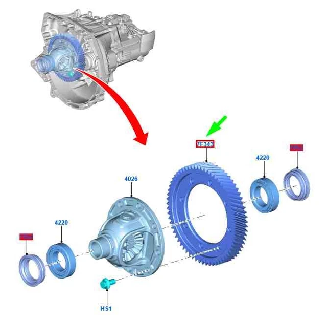 FORD PUMA SCHALTGETRIEBE Differential-Ausgangszahnrad 2116600 H1BR ...