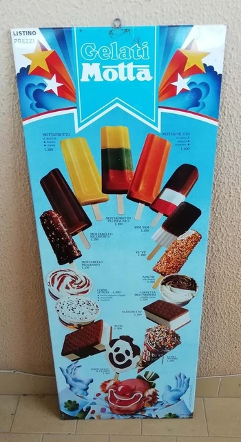 TABELLA MOTTA CLOWN insegna cartello gelati latta prezzi lire ...