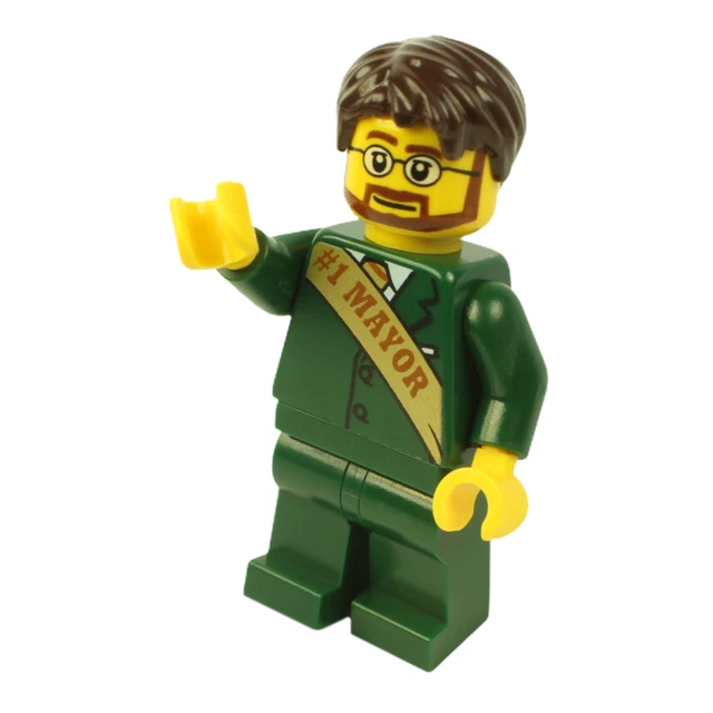 LEGO CITY MINIFIGURE mayor dark green suit jacket tie #1 mayor sash ...