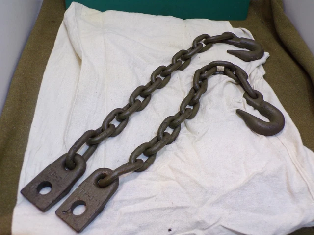 PAIRE CHAINE REMORQUE Benhur original US WW2 1 ton GMC trailer safety ...