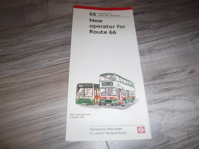 LONDON TRANSPORT BUSES - Route 66 timetable, Grey Green, August 1997 ...