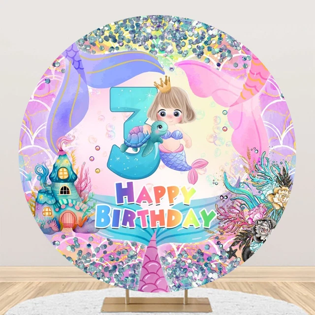 ROUND UNDER THE Sea Happy Third Birthday Backdrop Mermaid Party Photo ...