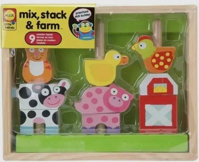 ALEX TOYS MIX Stack & Farm Wooden Bead Animal Stacking Toy 2 Years ...