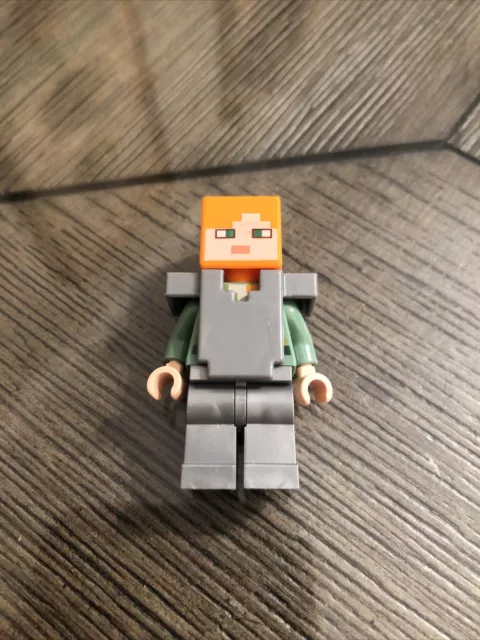 LEGO MINECRAFT ALEX FLAT SILVER ARMOR MINIFIGURE min045 USED FROM 21133 ...