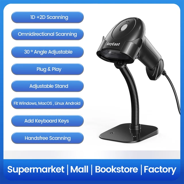 HANDHELD BARCODE SCANNER with Stand USB Wired Inventory 2D 1D QR Code ...
