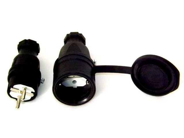 16 A SCHUKO Stecker und Kupplung mit Deckel Gummi IP44 PCE 0511-s+2511 ...