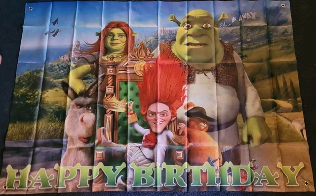 SHREK HAPPY BIRTHDAY Backdrop 5ft X 3ft With 18 Character Balloons! £19 ...