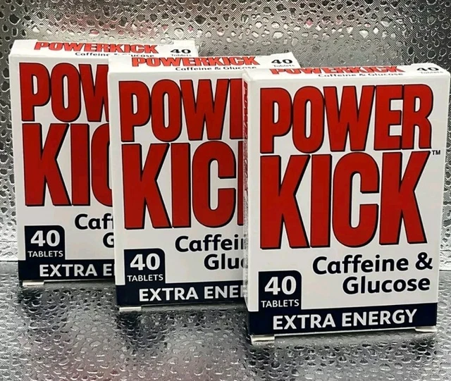 3X POWER KICK Tablets Caffeine & Glucose Extra Energy Vegan 3x40 ...
