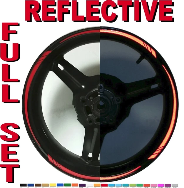 WHITE REFLECTIVE MOTORCYCLE Rim Stripes Wheel Decals Tape Stickers Car ...