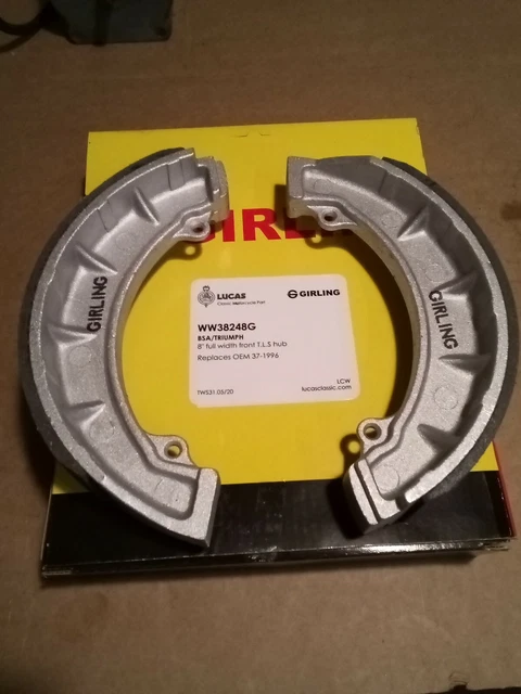 TRIUMPH/BSA 8 INCH BRAKE SHOES FULL WIDTH TLS FRONT HUB 1968-70 37-1996 ...