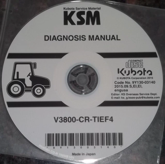 KUBOTA V3800-CR-TIEF4 MOTEUR Diagnostic Manuel Livre Sur CD/DVD EUR 26,20 - PicClick FR