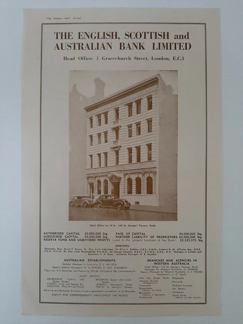 VINTAGE AUSTRALIAN ADVERTISING 1949 ad ENGLISH SCOTTISH AUSTRALIAN BANK ...