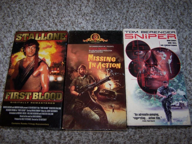 CLASSIC ACTION MOVIES on VHS: FIRST BLOOD, MISSING IN ACTION and SNIPER ...