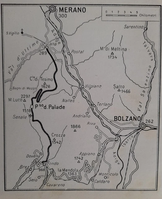 1936 MAPPA D'EPOCA - Tracciato Strada Palade Bolzano Merano - Vintage ...
