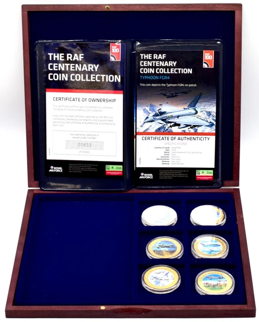 RAF CENTENARY COIN Collection Jersey 50p Avro BEA Typhoon Hurricane x 6 ...