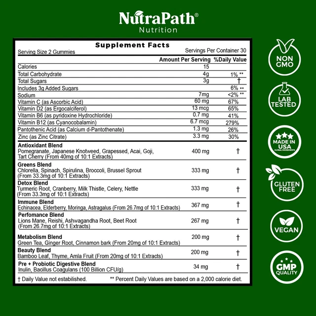 SUPERFOOD DAILY GREENS Gummies Fruits Veggies Super Foods Immunity ...