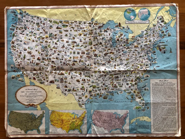 1950S PICTORIAL MAP of the United States of America $10.00 - PicClick AU