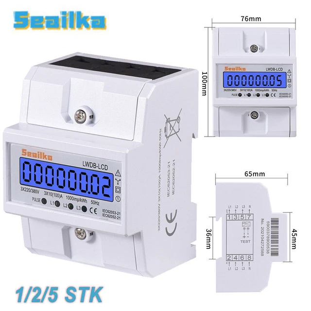 1/2/5 STK STROMZÄHLER LCD Drehstromzähler Kalibriert 3-Phasen 100A 220V ...