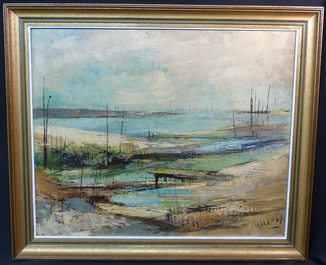B JOLI TABLEAU signé Pierre MALRIEUX peinture toile 61cm bassin ...