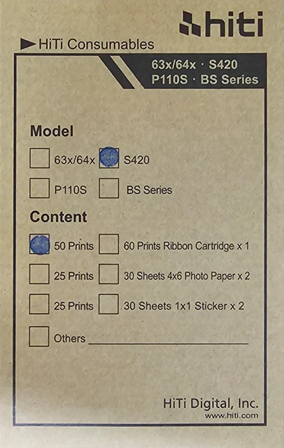 HITI S420 PAPER And Ribbon For 50 4 X 6 Prints for Printers S420 $40.00 ...