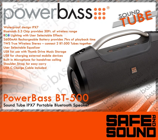 POWERBASS BT-500 SOUND Tube IPX7 Portable Bluetooth Speaker - Laptop ...